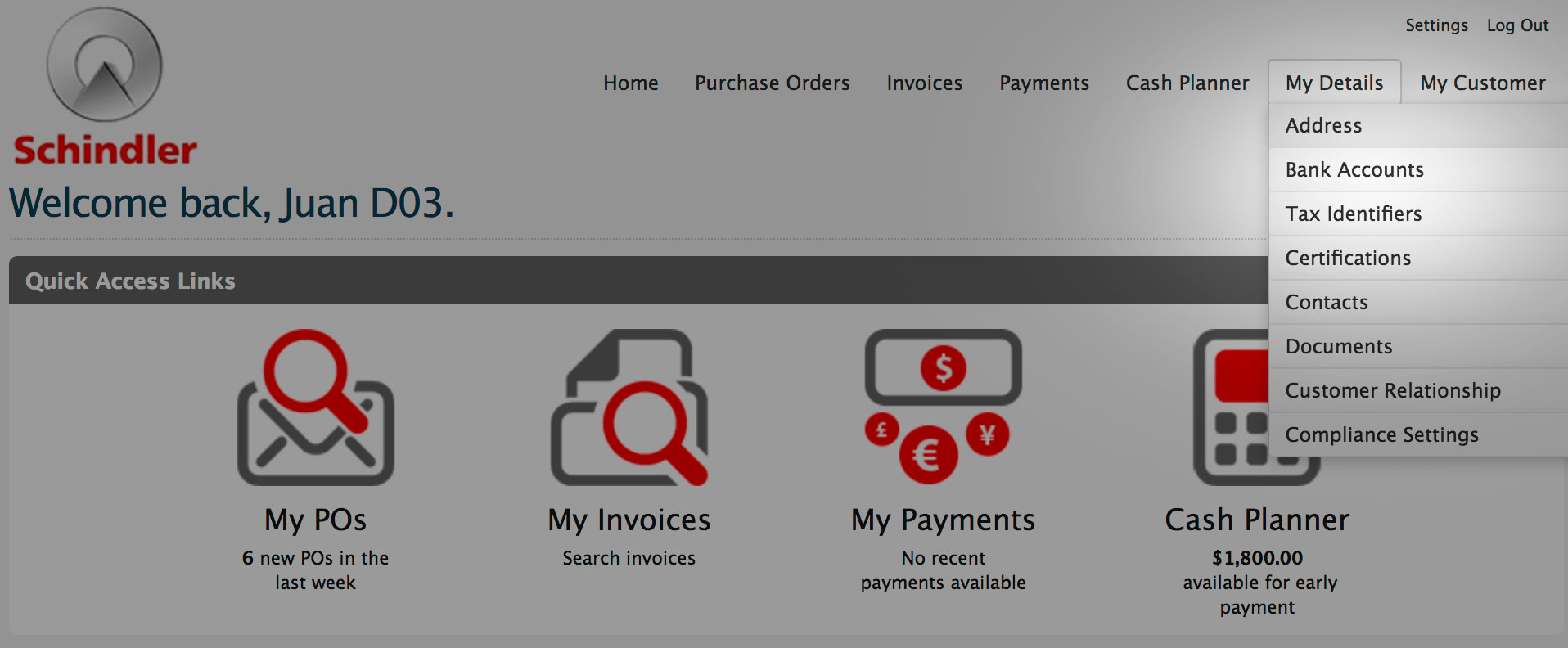 Schindler - How do I update my bank, tax or address information?: 000008363
