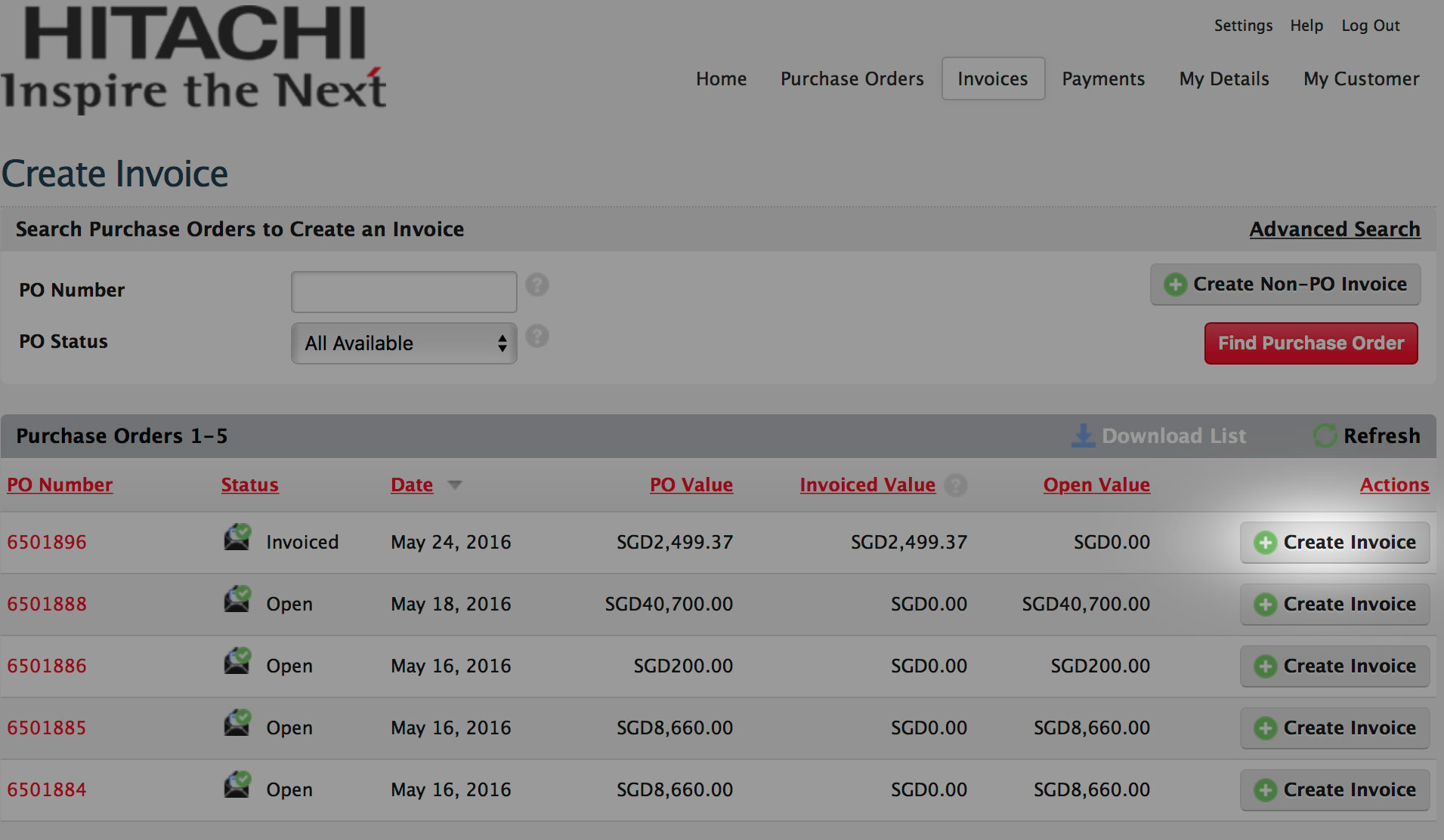 Hitachi Data Sysems - How do I create PO based invoice (eFlip)?: 000006594