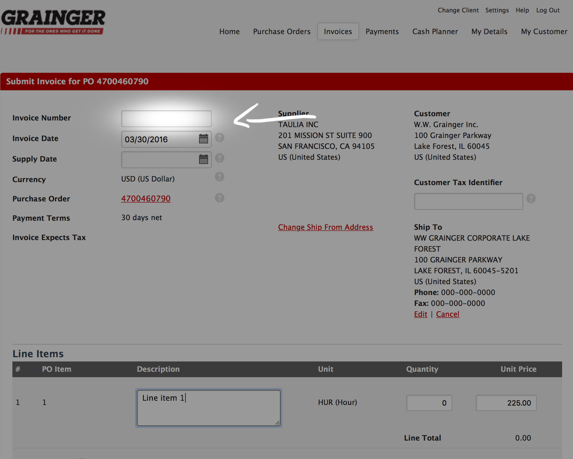 Grainger - How do I create PO based invoice (eFlip)?: 000006408