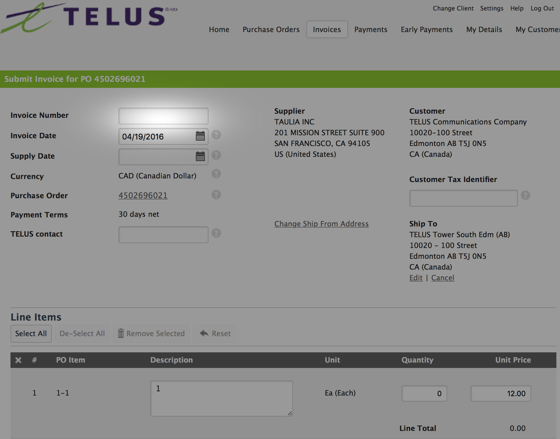 TELUS - How do I create PO based invoice (eFlip)?: 000006438