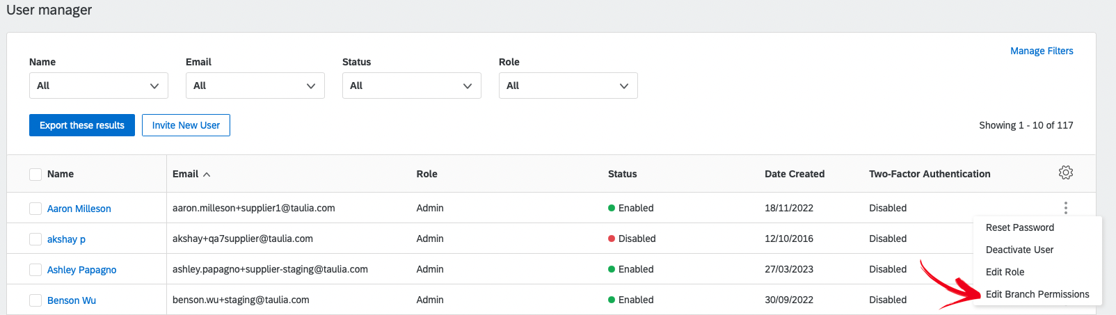 Q. How do I assign branches to our portal users?: 000008574