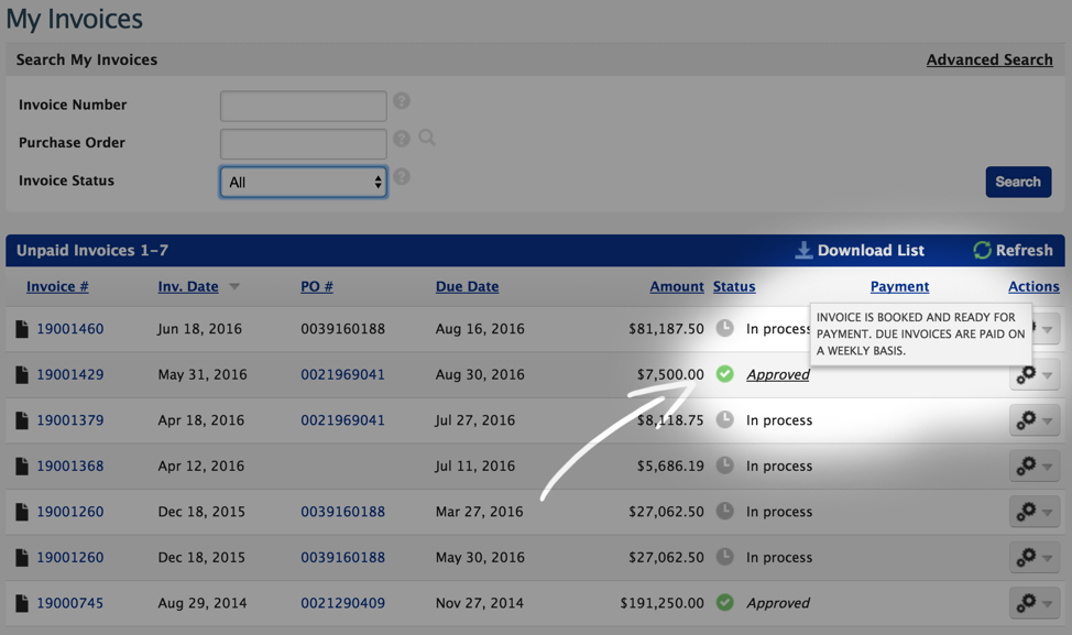 Q. What invoice status information can my suppliers see?: 000008758