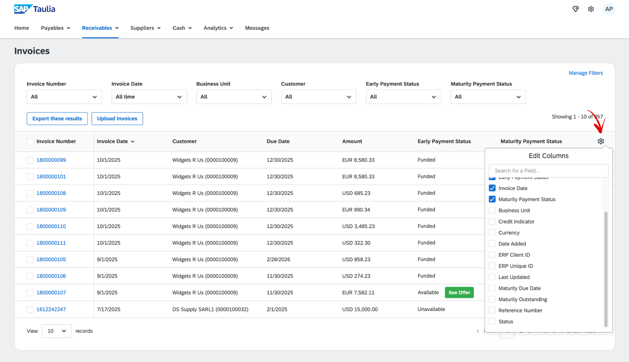 AR Financing Receivables Invoices: 000010698