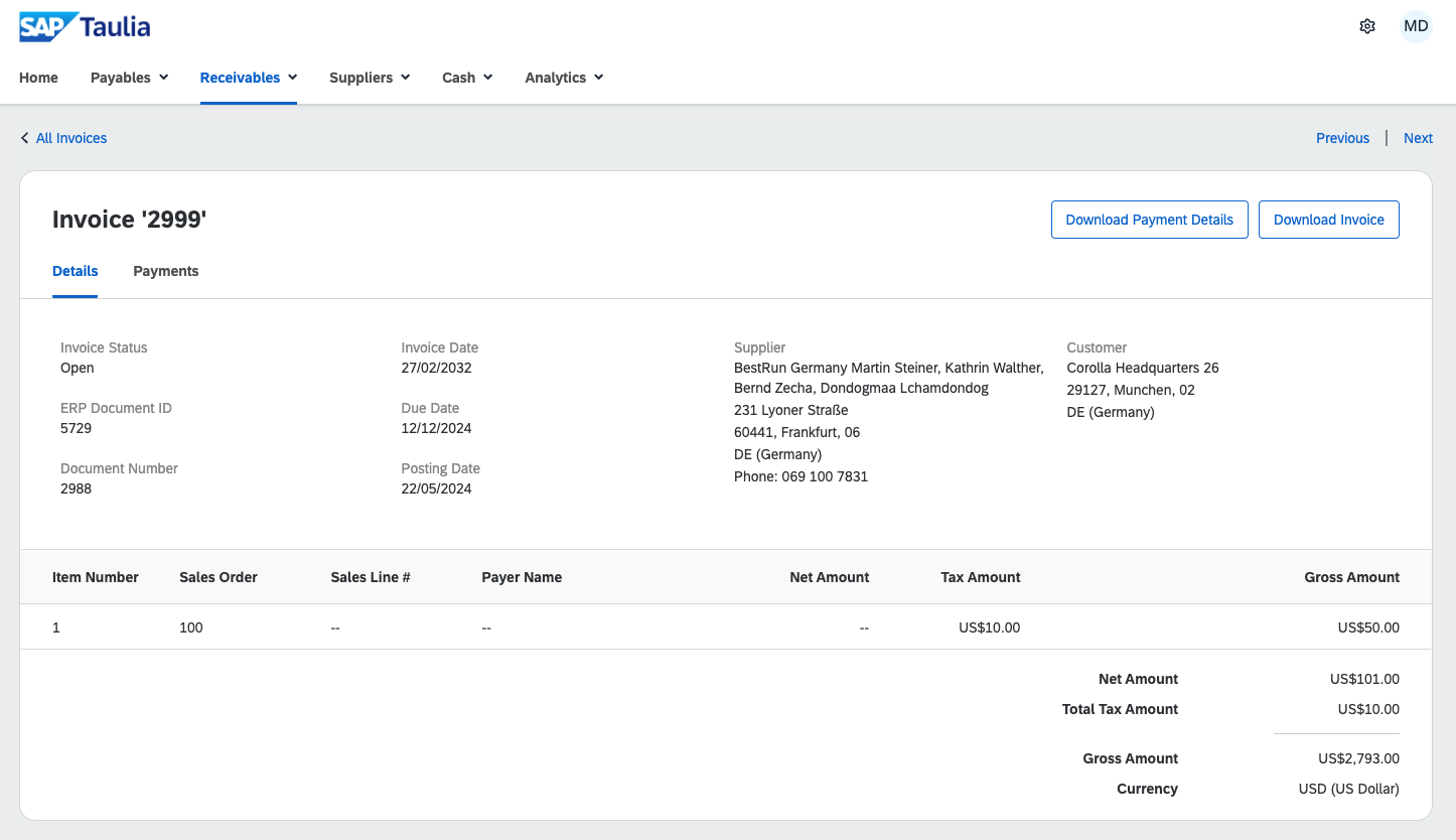 AR Financing Receivables Invoices: 000010698