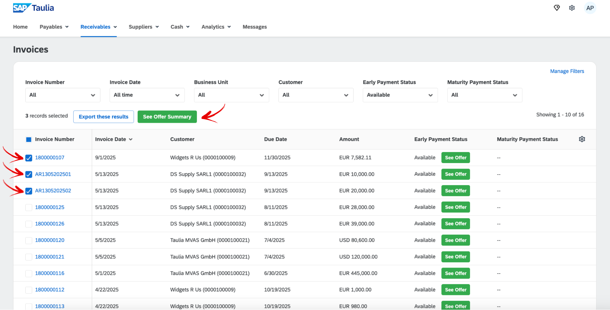 AR Financing Receivables Invoices: 000010698